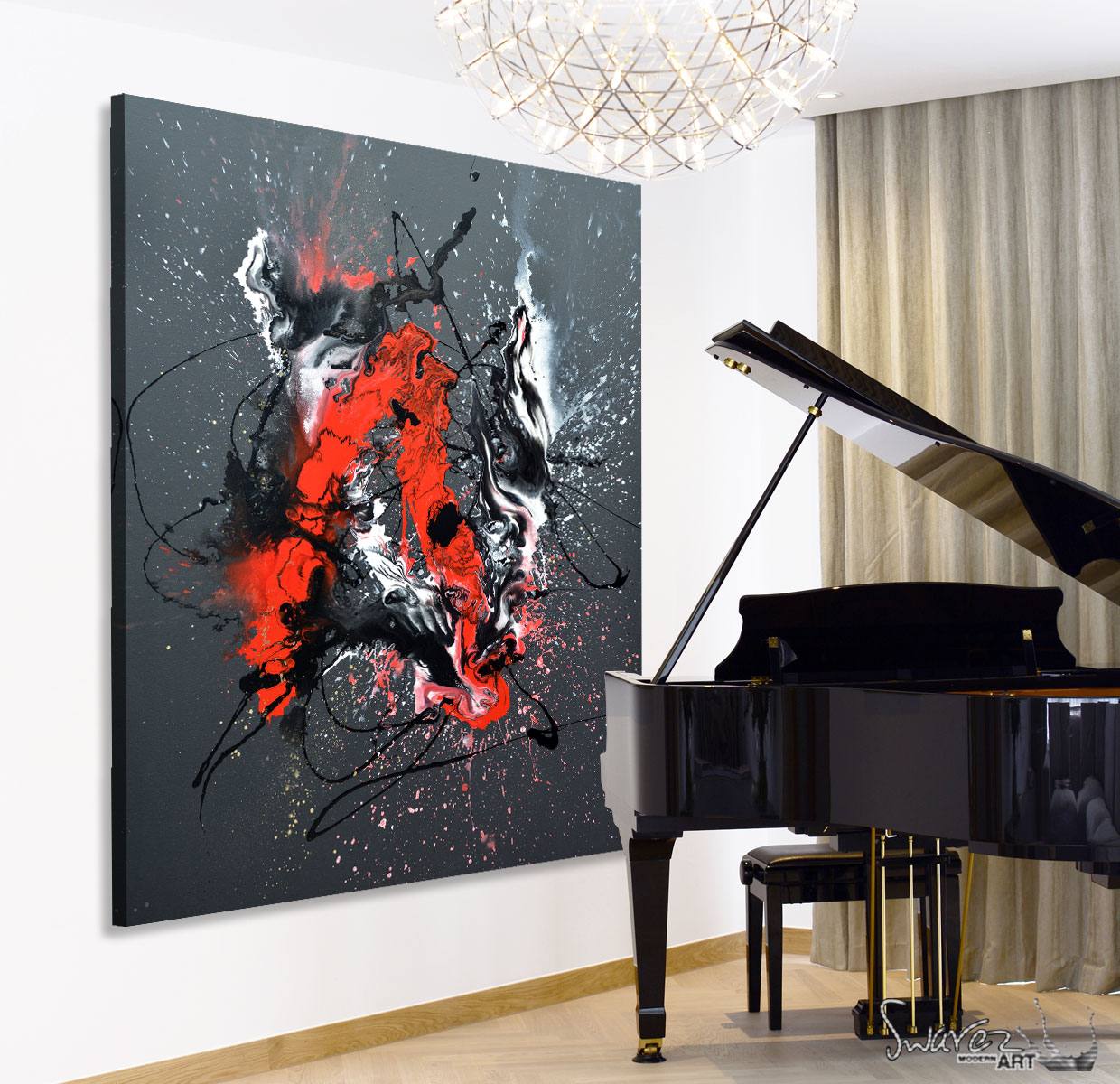 Red and black painting called 'Black Magic', a large original abstract ...