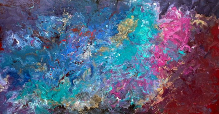 Maroon and turquoise large scale abstract painting for sale