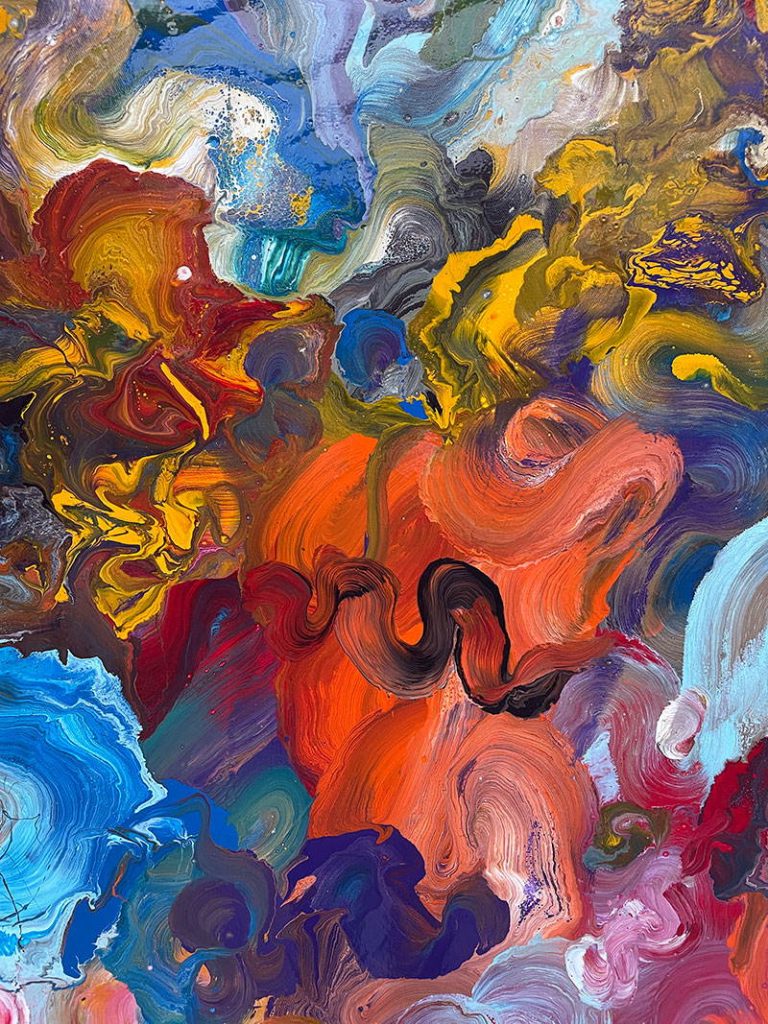 Large multi color abstract painting from the studios of Swarez Art