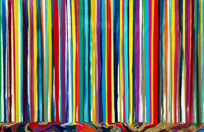 Large rainbow coloured, stripes abstract painting - 'Continuum'