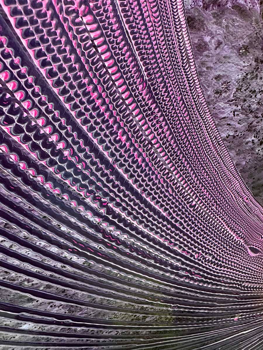 Purple and pink pendulum swing painting; ‘Universal Constants’