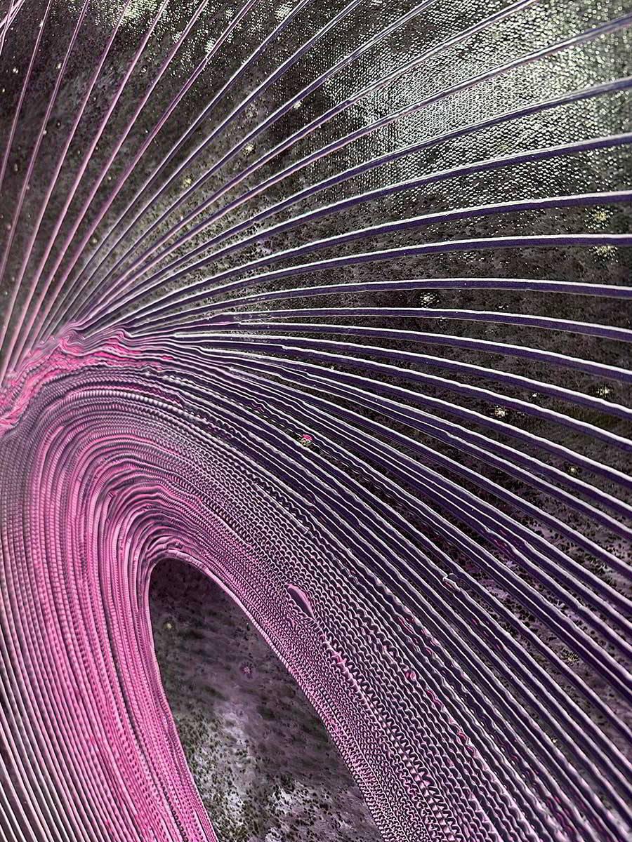 Purple and pink pendulum swing painting; ‘Universal Constants’